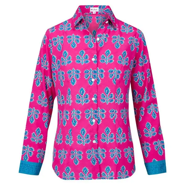 AT LAST... Mayfair Shirt In Pink & Thistle With Contrast Cuff - Blue
