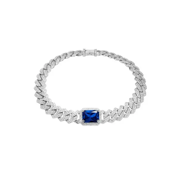 Arte Madrid Pet It On Angular Cuban Chain Choker Necklace Sapphire Royal - Blue