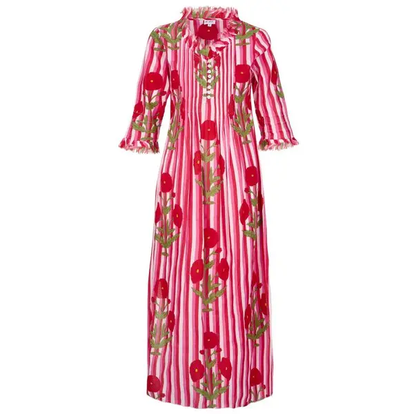 AT LAST... Cotton Annabel Maxi Dress In Marigold - Red