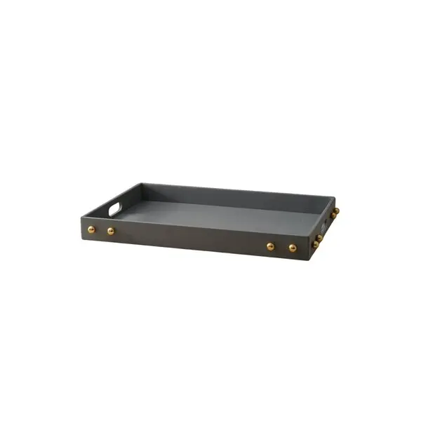 MARLETH Charcoal Leather Tray With Brass Studs - Grey