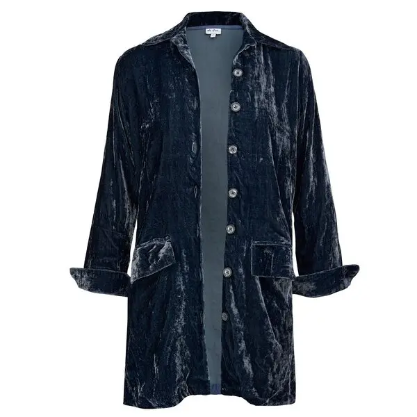 AT LAST... Kensington Silk Velvet Shirt-jacket In Slate - Grey