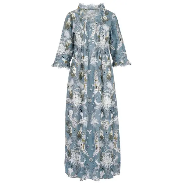 AT LAST... Cotton Annabel Maxi Dress In Tropical - Grey