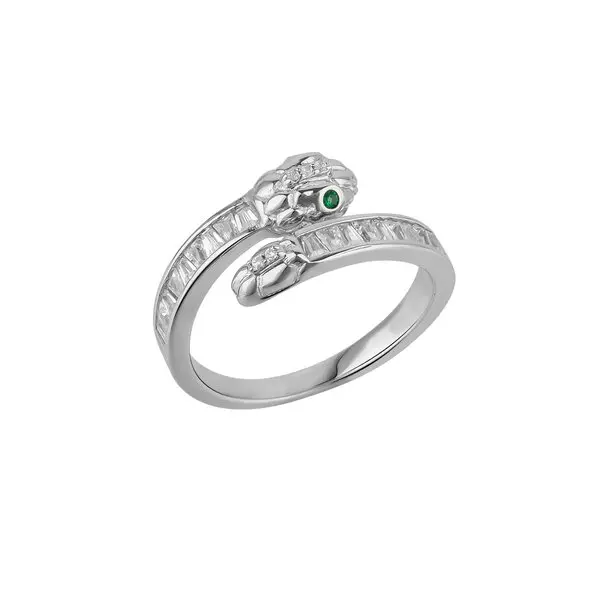 SPERO LONDON Baguette Snake Ring With Green Eyes In Sterling - Silver
