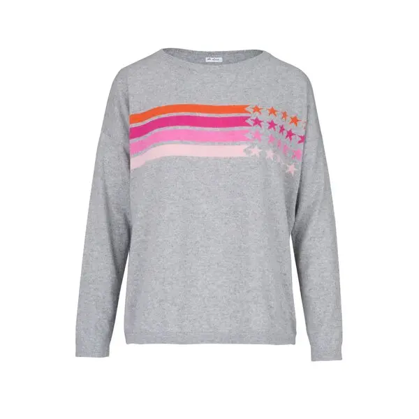AT LAST... Cashmere Mix Sweater In Stripe & Star - Grey