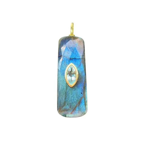 KAMARIA Labradorite Gemstone Pendant With Topaz Elongated Rectangle - Black