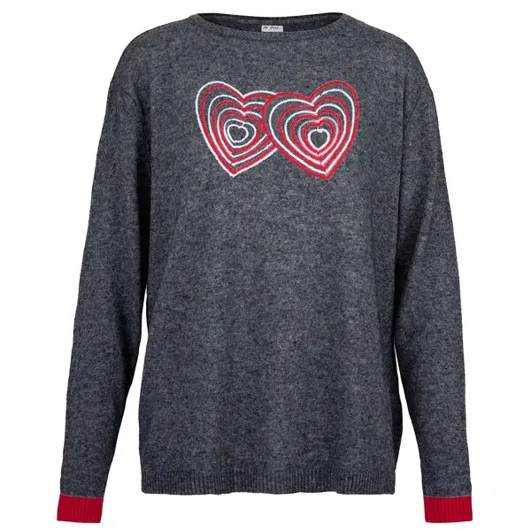 AT LAST... Cashmere Mix Sweater In Charcoal With Hearts - Grey