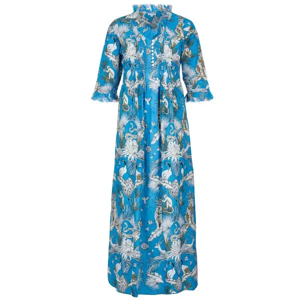 AT LAST... Cotton Annabel Maxi Dress In Sky Tropical - Blue