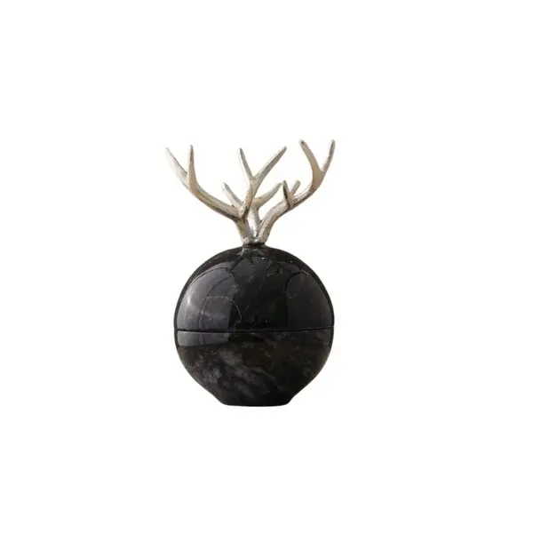 MARLETH Black / Silver Black Marble Sphere With Antler Detail - Black/silver