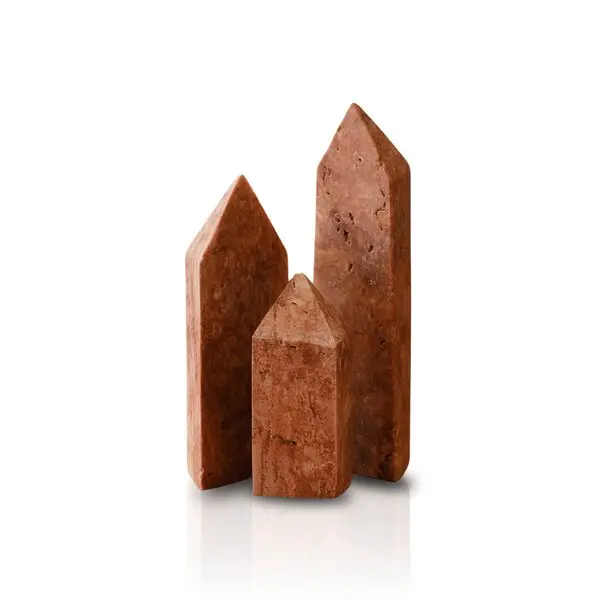 MARLETH Three Piece Travertine Bookend Set – Natural Stone Obelisk Design - Red