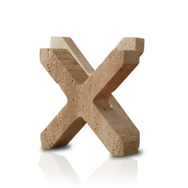 MARLETH Neutrals Set Of Two Travertine Cross Sculptures - Beige