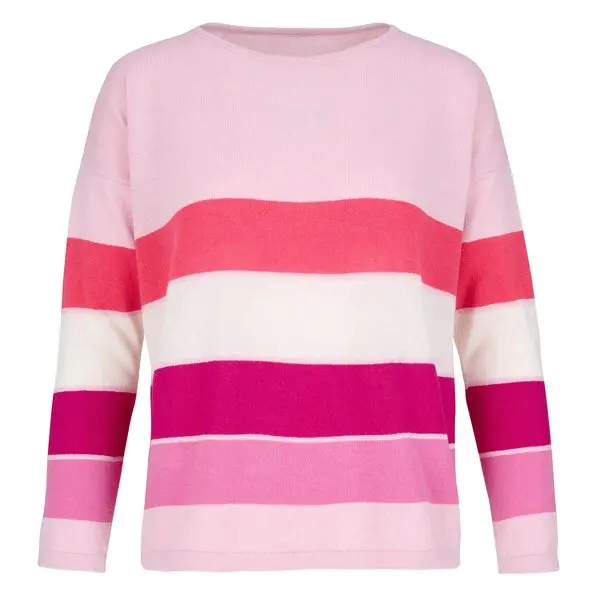 AT LAST... Cashmere Mix Sweater In With Solid Multi Stripes - Pink