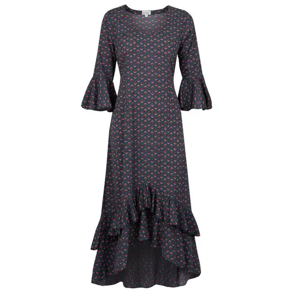 AT LAST... Victoria Midi Dress Smokey & Damson - Blue