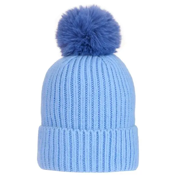 AT LAST... Super Soft Chunky Cashmere Mix Hat With Pom Pom - Blue