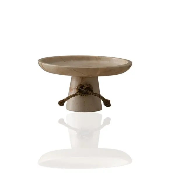 MARLETH Neutrals / Beige Marble Pedestal Stand With Rope Detail - Brown