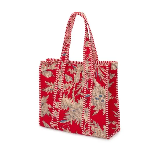 AT LAST... Medium Cotton Tote Bag In Floral - Red