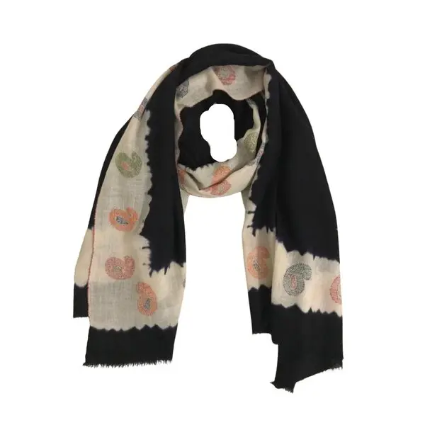 HERITAGEMODA Neutrals Navy And Ivory Cashmere Embroidery Scarf Size - Blue