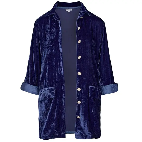 AT LAST... Bonnie Silk Velvet Shirt/jacket In Tanzinite - Blue
