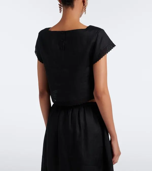 Posse Alfie Cropped Embroidered Linen Top