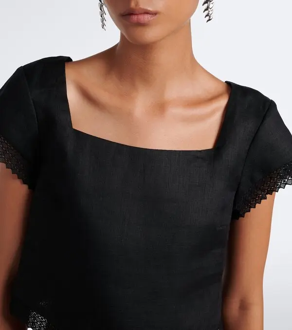 Posse Alfie Cropped Embroidered Linen Top