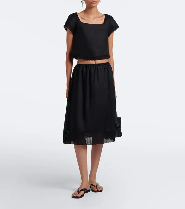 Posse Alfie Cropped Embroidered Linen Top