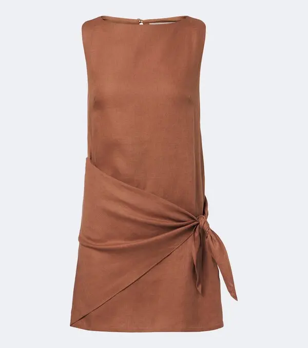 Faithfull The Brand Souline Draped Linen Minidress - Brown