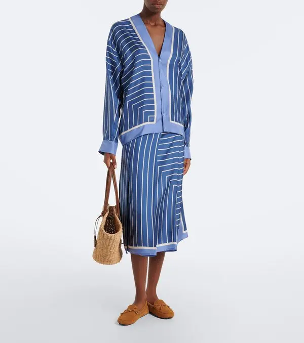 TOD'S Striped Silk Midi Skirt