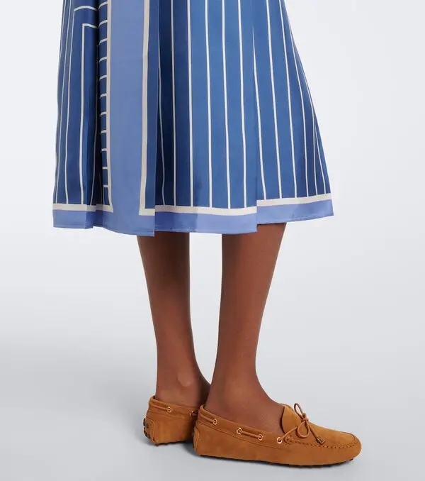 TOD'S Striped Silk Midi Skirt