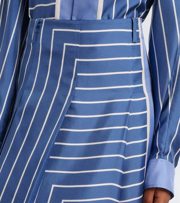 TOD'S Striped Silk Midi Skirt