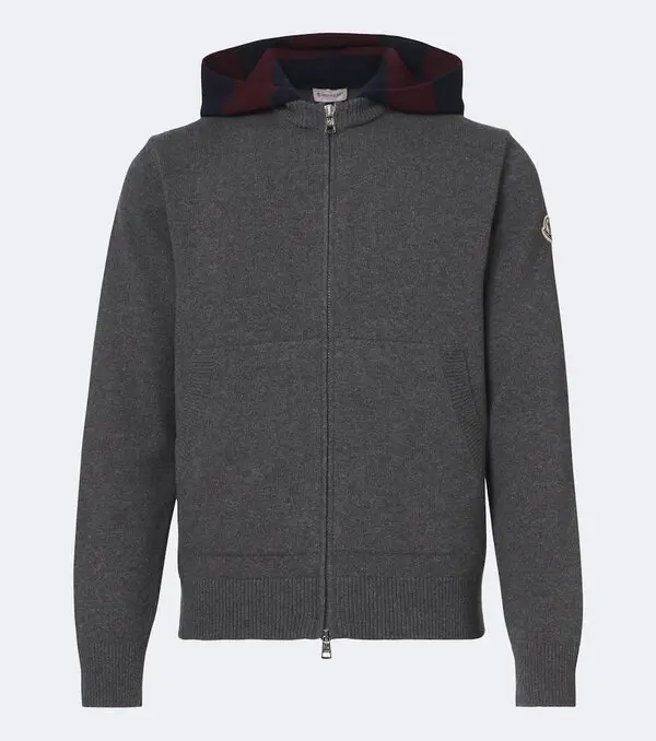 Moncler Hooded Wool And Cashmere Zip-up Cardigan - Grey