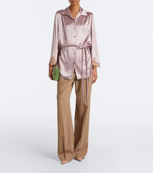 Valentino Garavani Lace-trimmed Silk Satin Shirt
