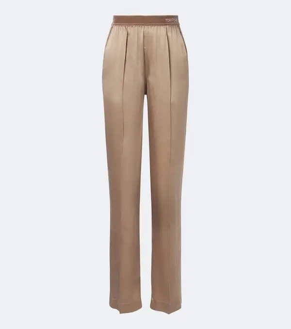 TOM FORD Silk Satin Straight Pants - Beige