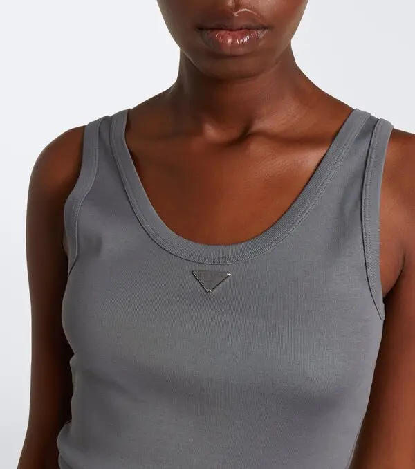 Prada Ribbed-knit Cotton Tank Top - Grey