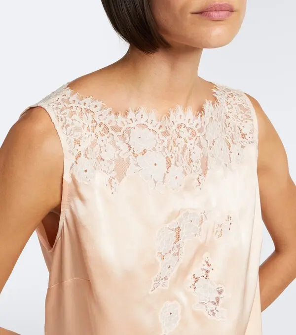 DÔEN Viviane Silk Satin Top With Lace Trim