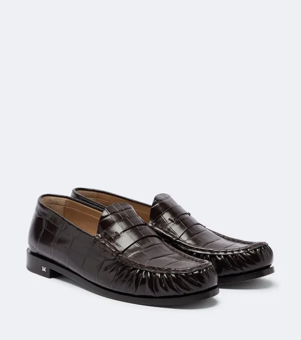 Max Mara Croc-effect Leather Penny Loafers - Brown