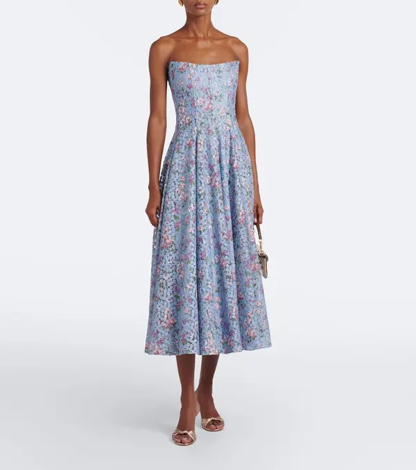 MARKARIAN Embroidered Floral Bustier Cocktail Dress