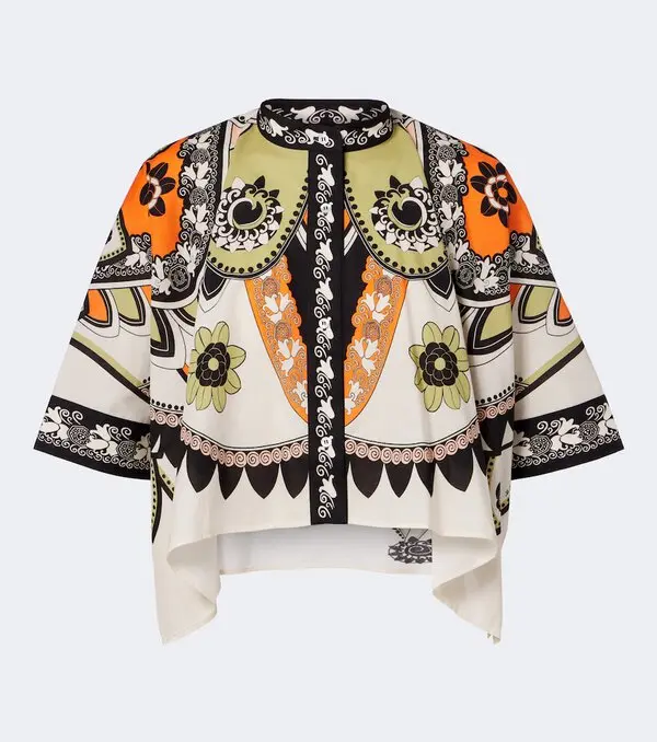 La DoubleJ Foulard Printed Cropped Cotton Shirt - Multicoloured