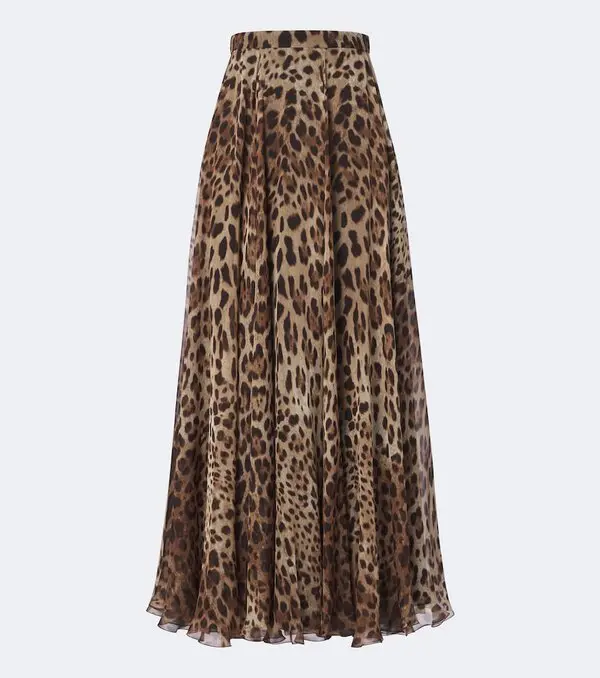 Dolce & Gabbana Leopard-print Silk Chiffon Maxi Skirt - Brown