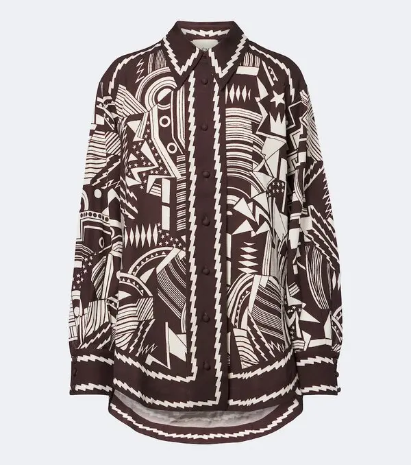 ALEMAIS Lori Printed Cotton Poplin Shirt - Brown