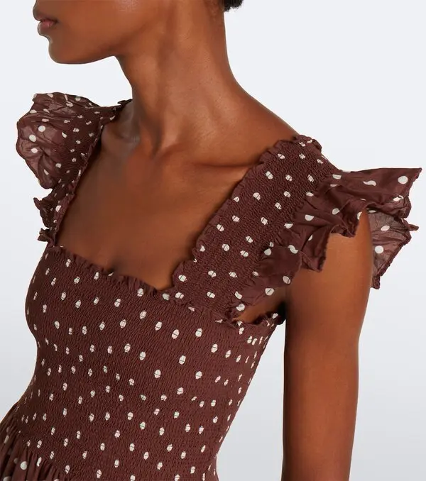 Rixo Kendall Polka Dot Cotton Midi Dress - Brown