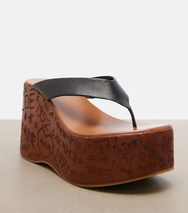 Chloé Maxime Leather Wedge Thong Sandals