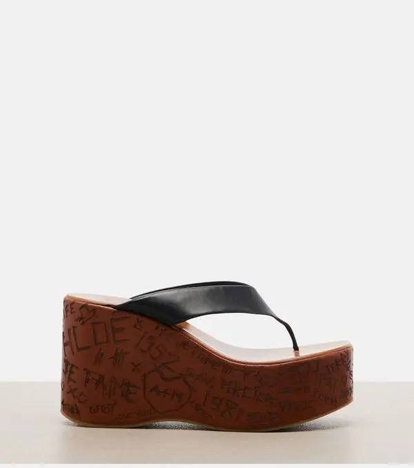 Chloé Maxime Leather Wedge Thong Sandals