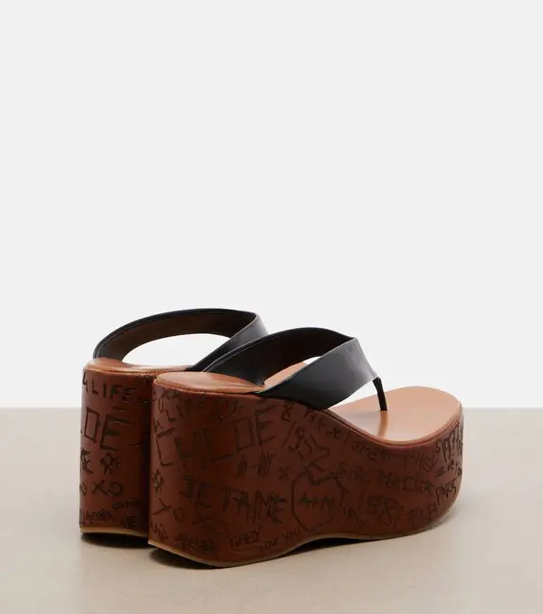 Chloé Maxime Leather Wedge Thong Sandals