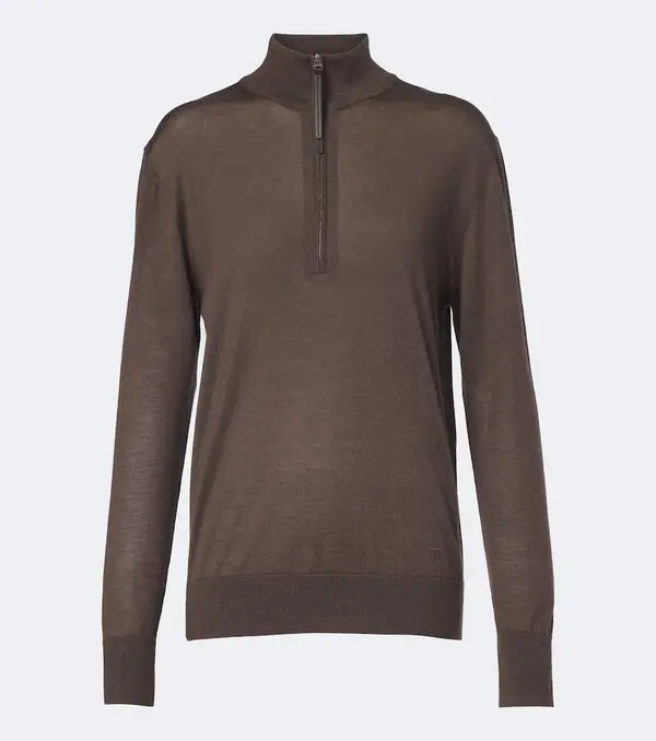 TOD'S Cashmere And Silk Half-zip Sweater - Brown