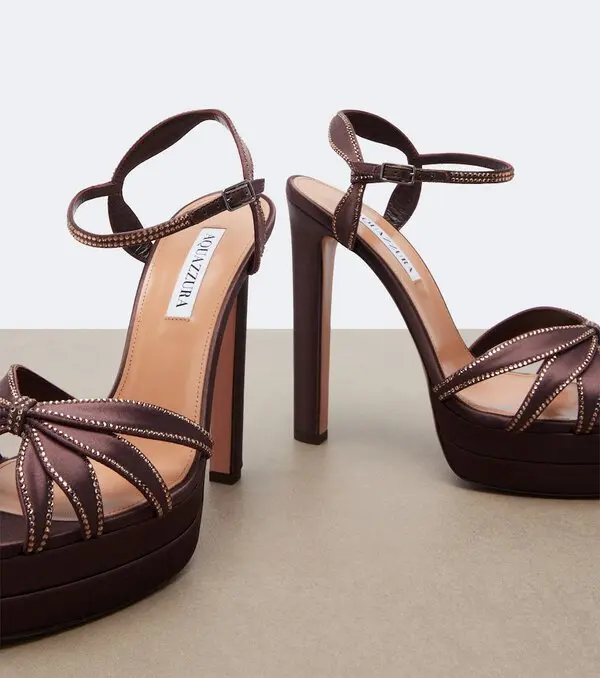 AQUAZZURA Soulmate Crystal Satin Platform Sandals