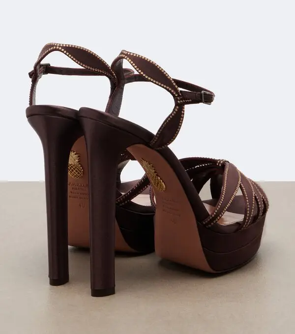 AQUAZZURA Soulmate Crystal Satin Platform Sandals