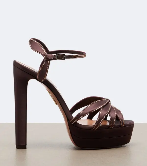 AQUAZZURA Soulmate Crystal Satin Platform Sandals