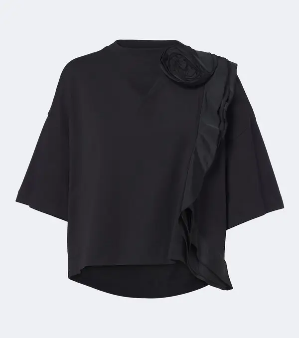 Max Mara Ruffled Cotton Jersey T-shirt - Black