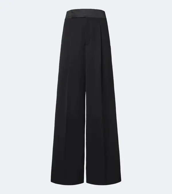 Saint Laurent Pleated Wool Wide-leg Pants - Black
