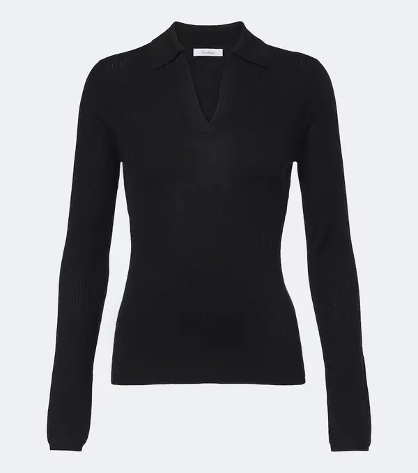 Max Mara Ribbed-knit Silk And Cashmere Polo Sweater - Black