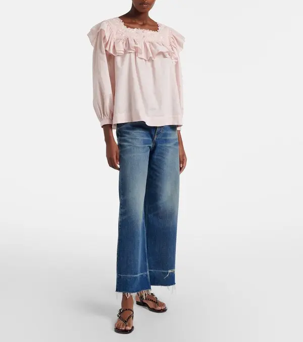 Chloé Ruffled Lace-trimmed Cotton Blouse
